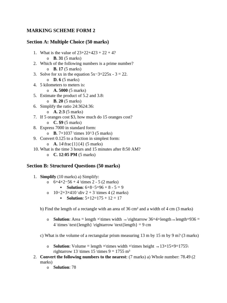 MARKING SCHEME FORM 2 | PDF | Length | Euclidean Geometry