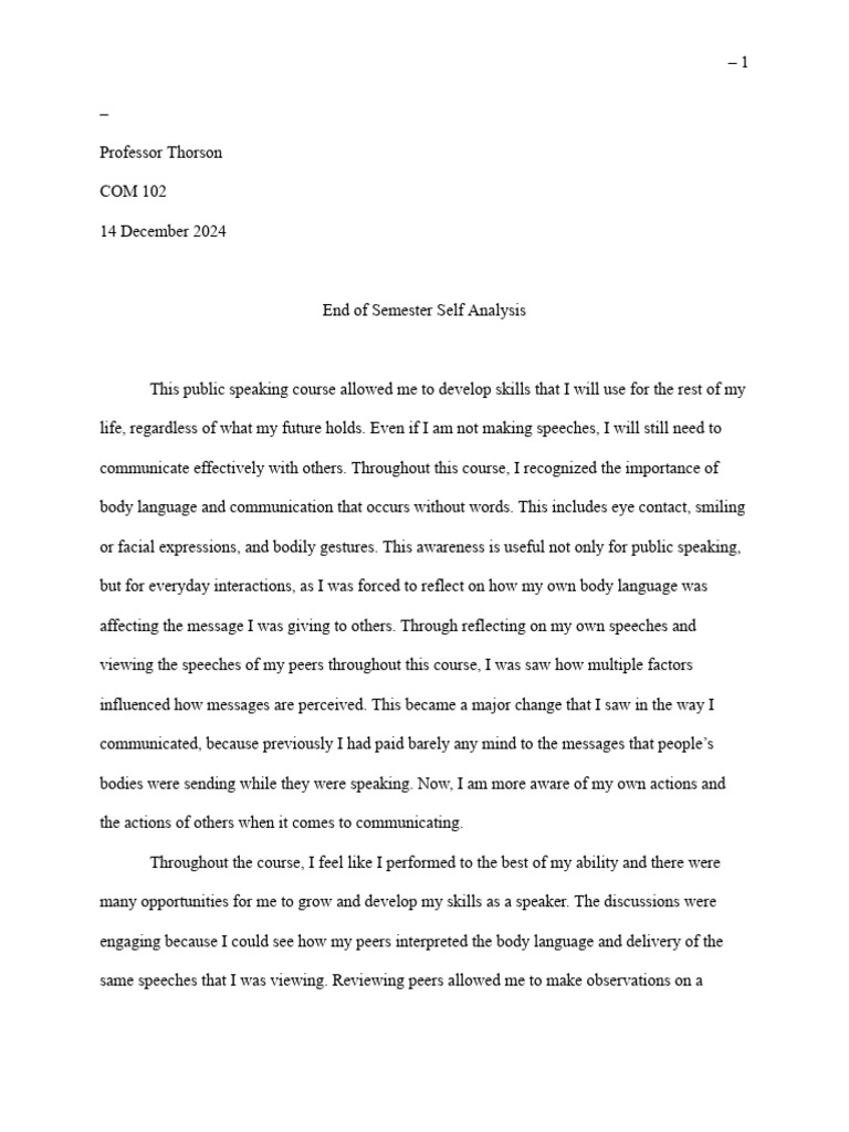 Public Speaking Course Reflection | PDF | Body Language | Speech