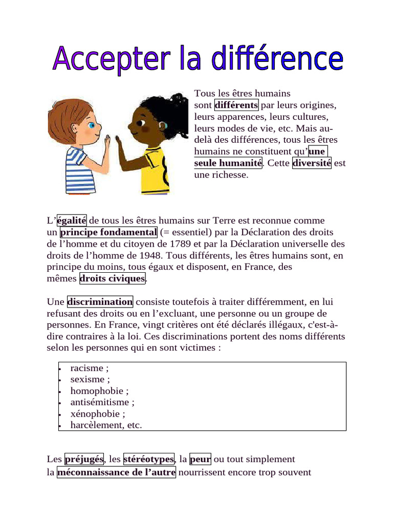 Accepter les différences pour l'égalité | PDF