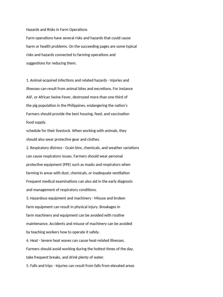 Farm Hazards and Safety Guidelines | PDF | Personal Protective ...