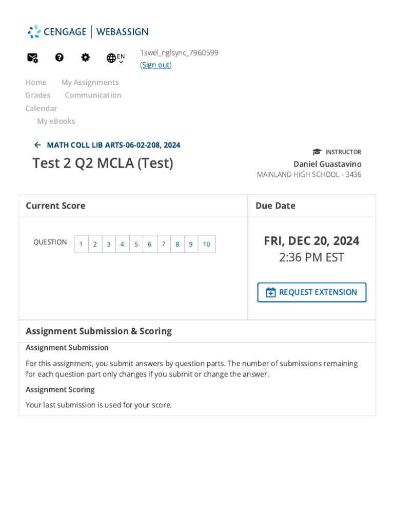 Test 2 Q2 MCLA - MATH COLL LIB ARTS-06-02-208 2024 - WebAssign | PDF ...