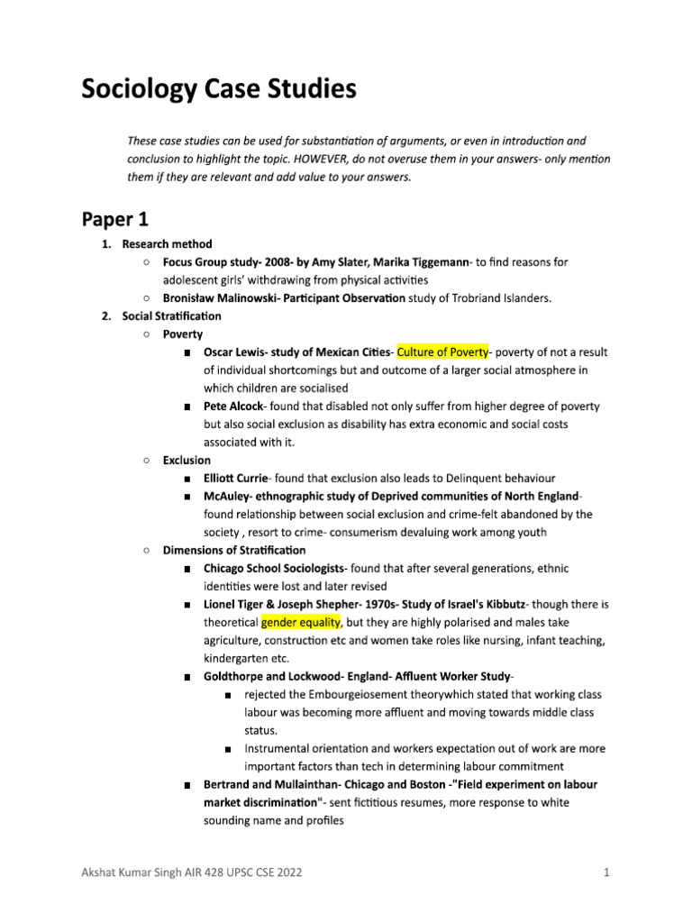 Sociology Case Studies | PDF