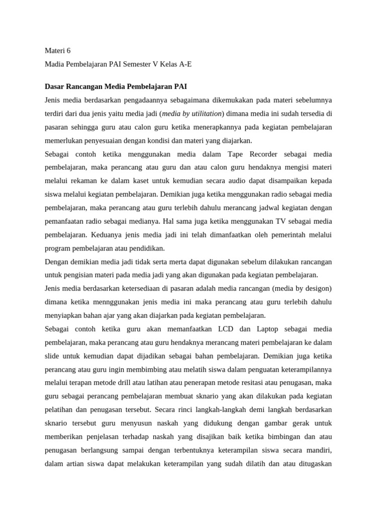 Materi 6 Media Pembelajaran PAI Semester VA-E | PDF