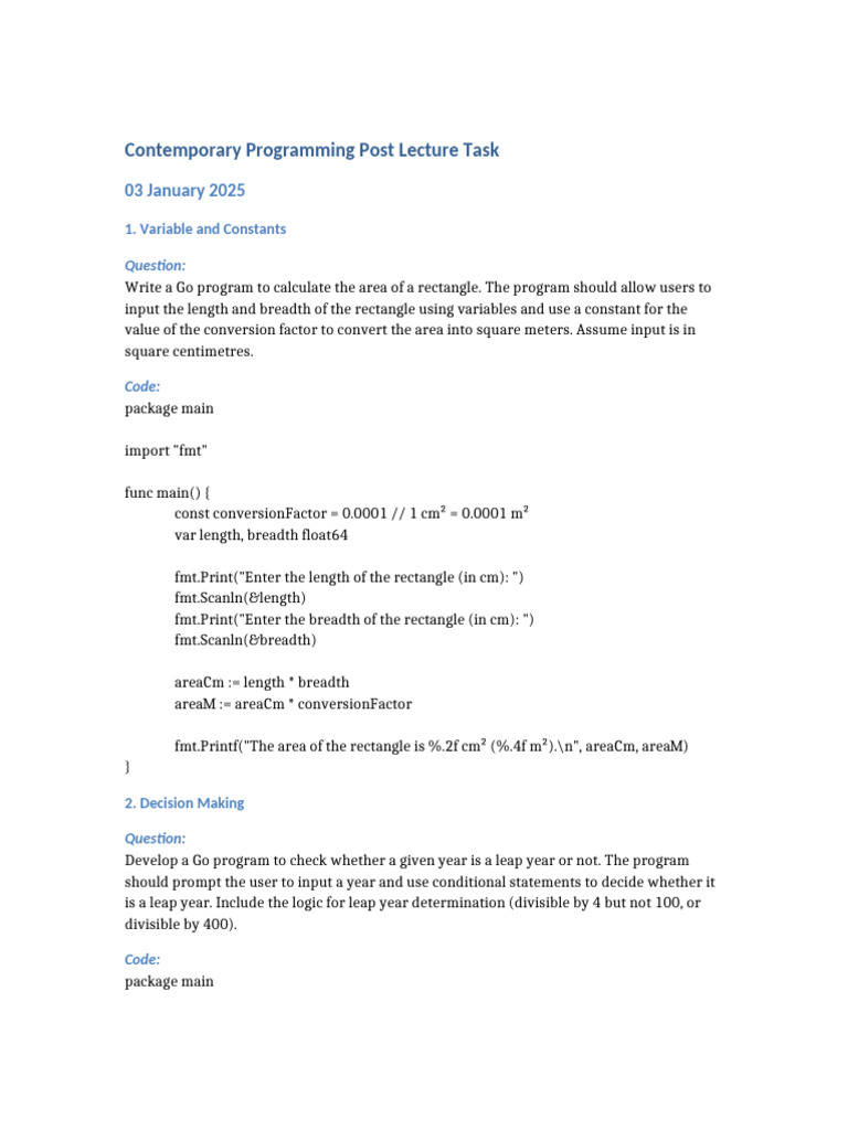 Contemporary Programming Task | PDF