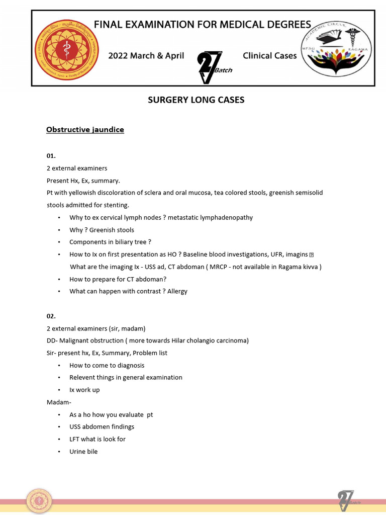 Surgery Long Cases - 27th Proper - FoM UoK | PDF | Colorectal Cancer ...