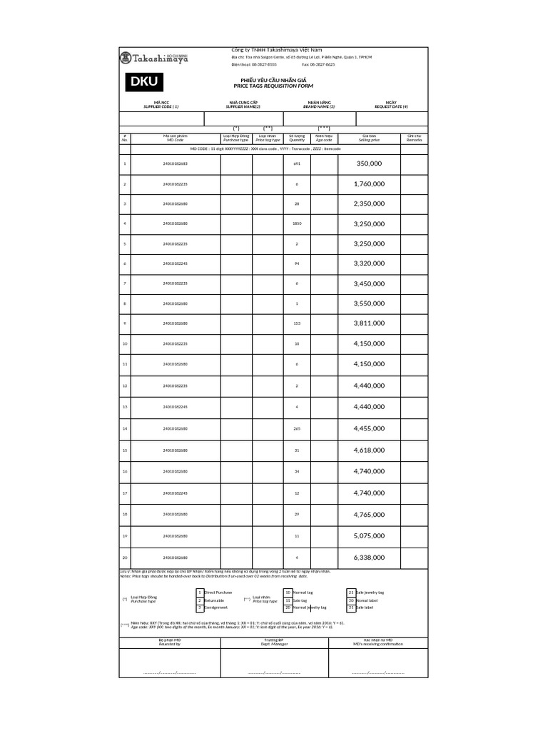 Price Tag Requisition Form | PDF