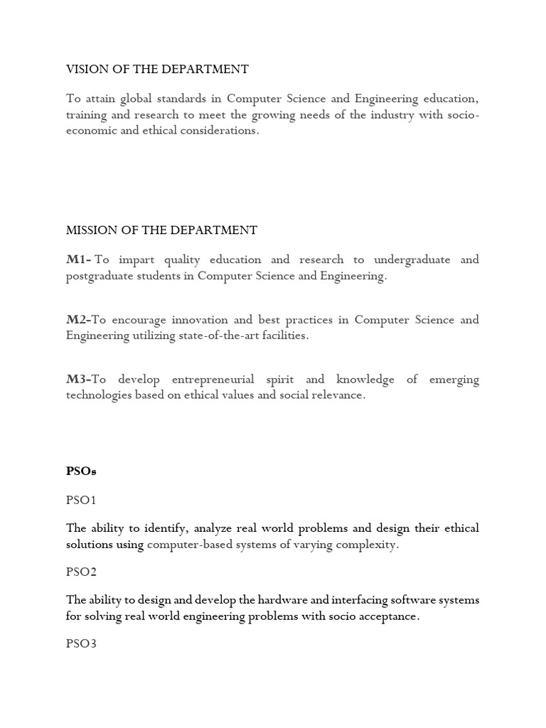 Vision of The Department (Cse) | PDF