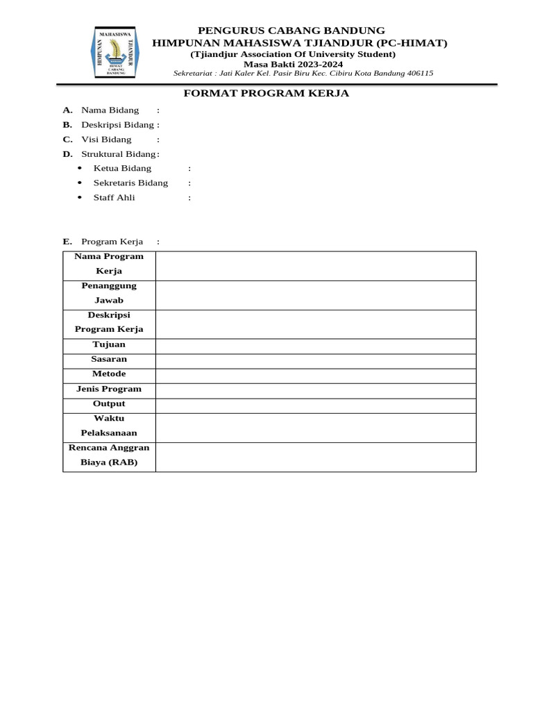 Format Proker HIMAT BANDUNG | PDF