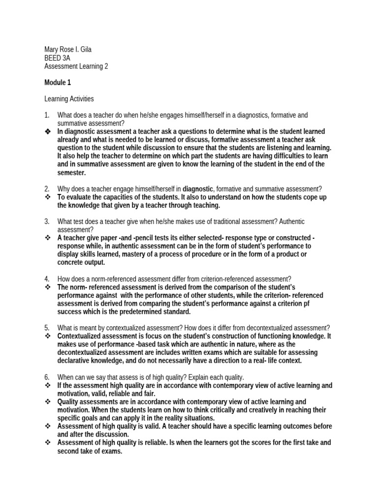 Assessment Learning 2 - Module 1 | PDF | Educational Assessment ...