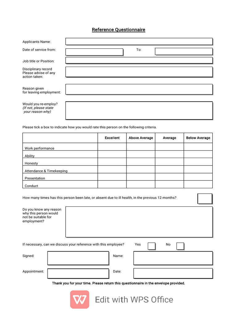 Reference Questionnaire | PDF