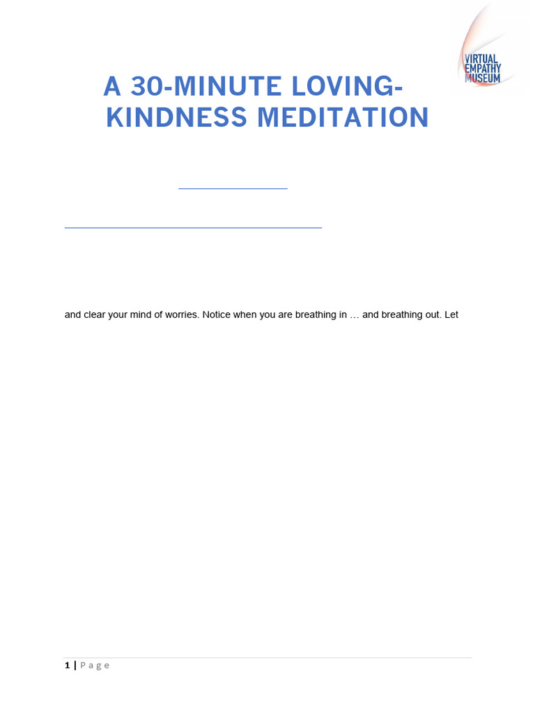 30 Minute LOVING KINDNESS MEDITATION Final | PDF | Happiness | Compassion