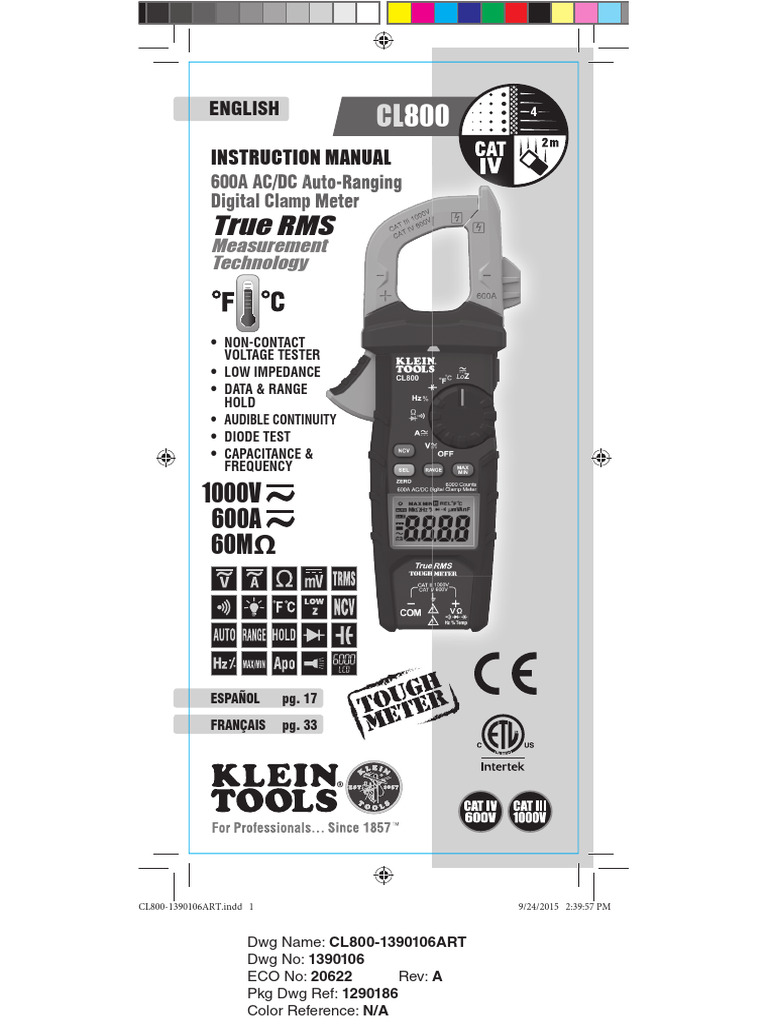 CL800_Klein Clamp Meter English instructions | PDF | Alternating ...