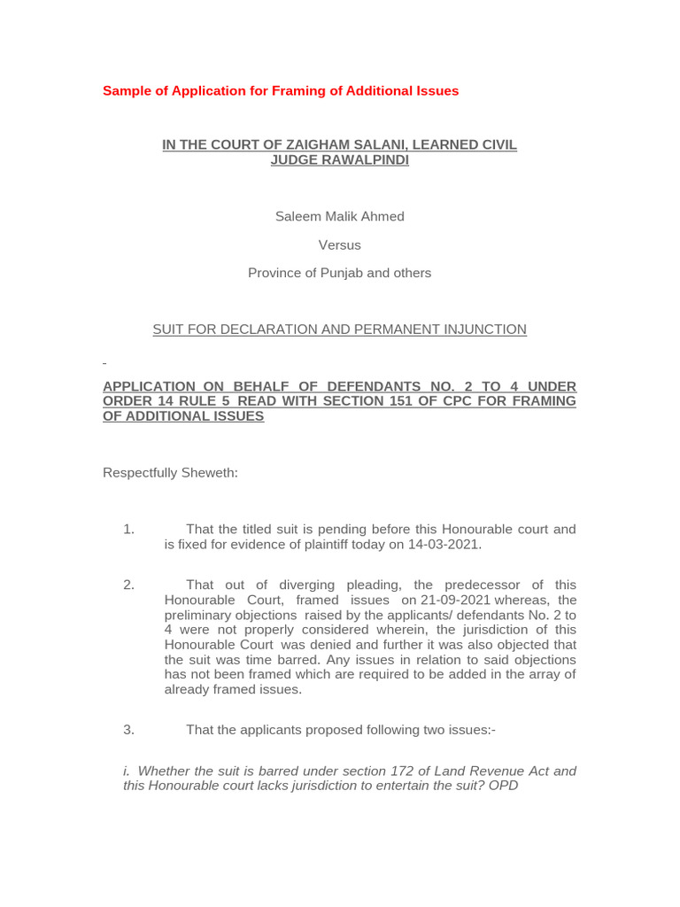 Application for Additional Issues in CPC | PDF | Lawsuit | Affidavit