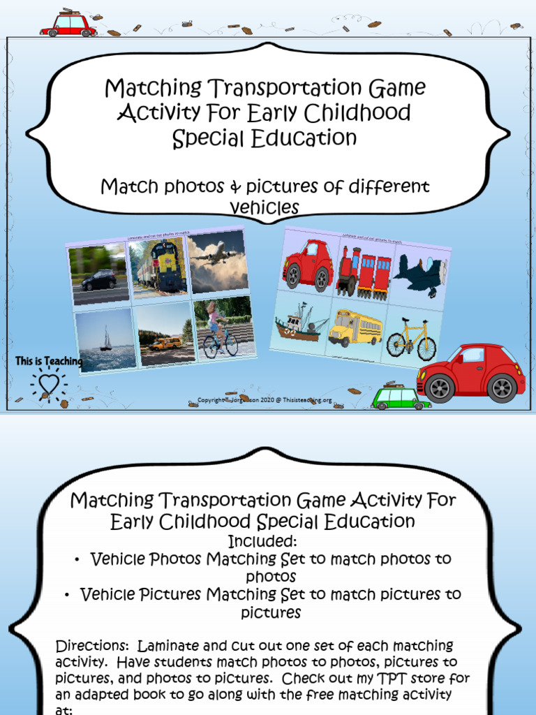 Matching Transportation Game Activity For Early Childhood Special ...