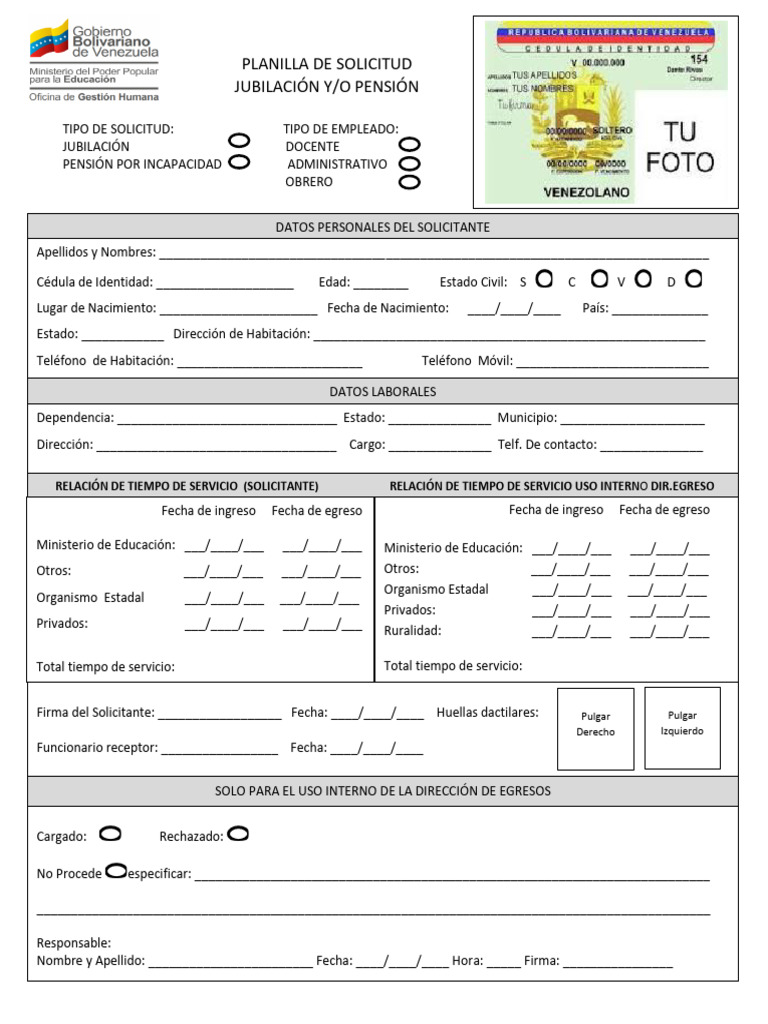 Planilla de Solicitud Jubilacion - Pension | PDF | Jubilación