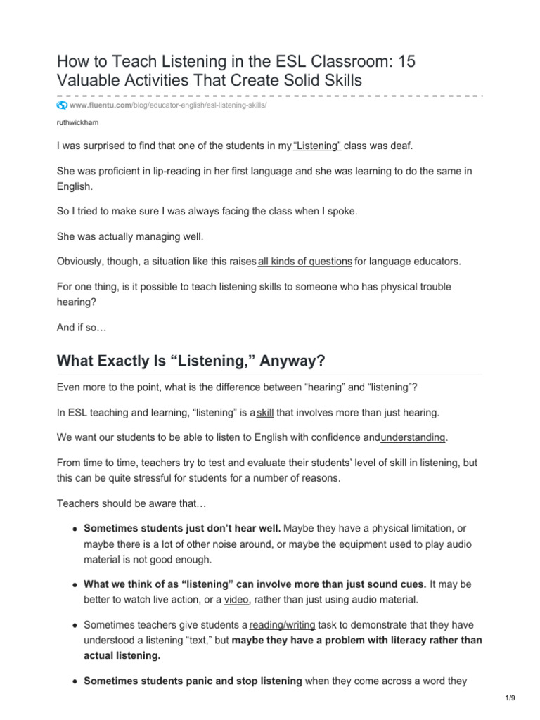 ESL Listening Skills: 15 Teaching Activities | PDF | Vocabulary | Teachers