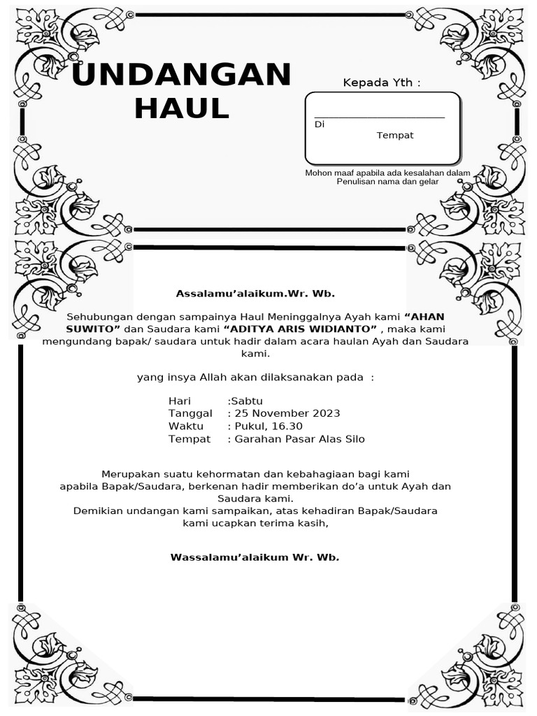 Undangan Haul 25 Nov 2023 | PDF