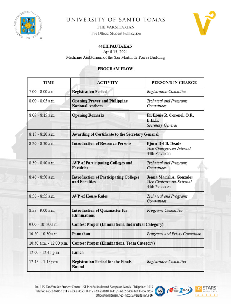 44th Pautakan Updated Program Flow | PDF