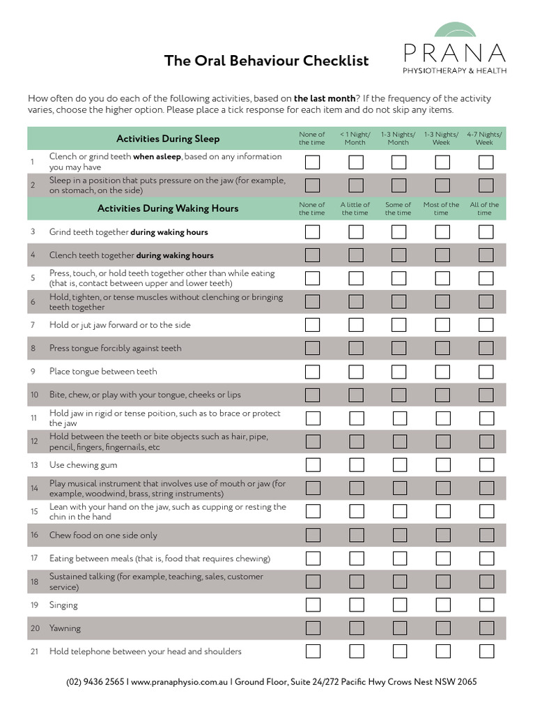 Oral Behaviors Assessment Checklist | PDF