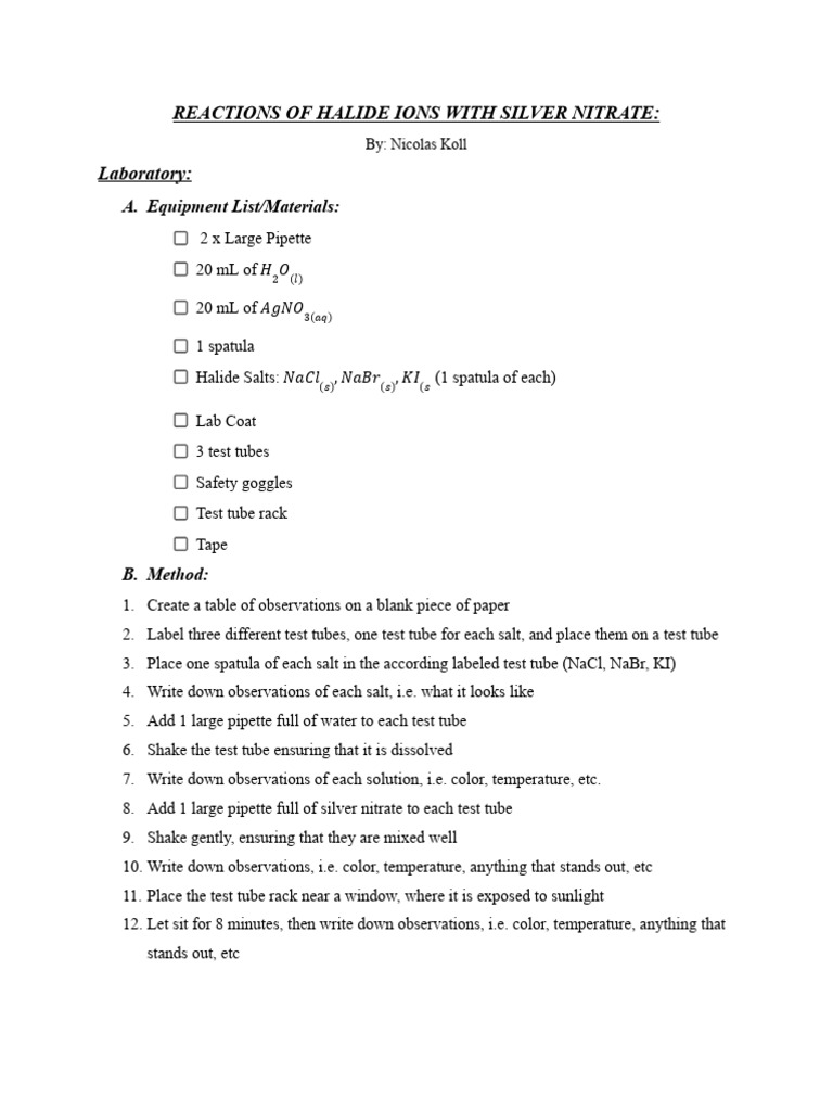 Halogen Salts Reacting With Silver Nitrate Formative | PDF ...