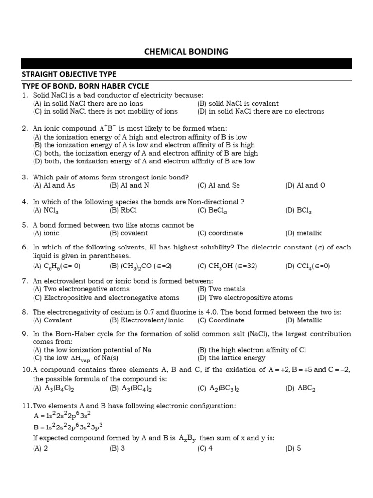 Chemical Bonding Concepts and Applications | PDF | Ionic Bonding ...