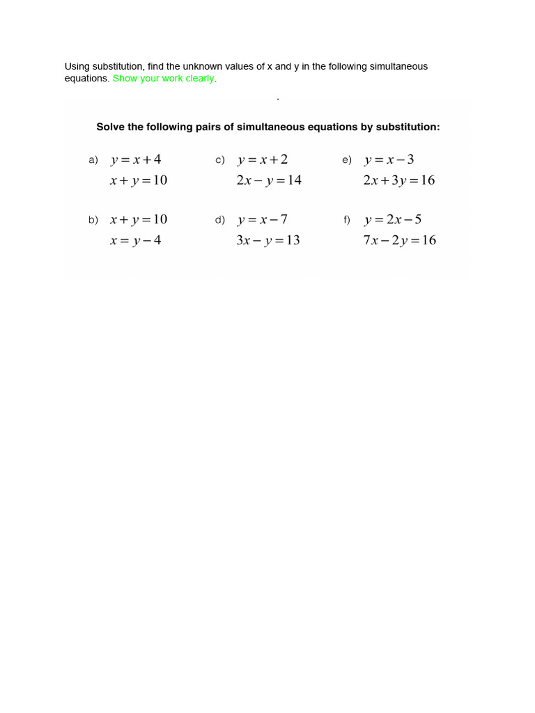 Homework Simultaneous Equations | PDF