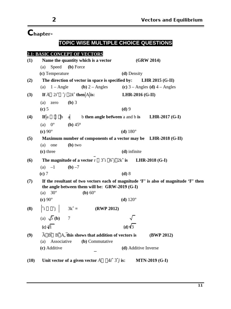Chapter-2 (mcq) | PDF | Euclidean Vector | Coordinate System