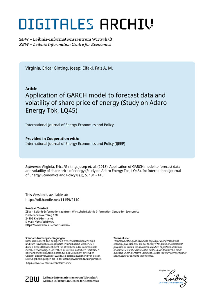 Application of GARCH Model To Forecast Data and Volatility of Share ...
