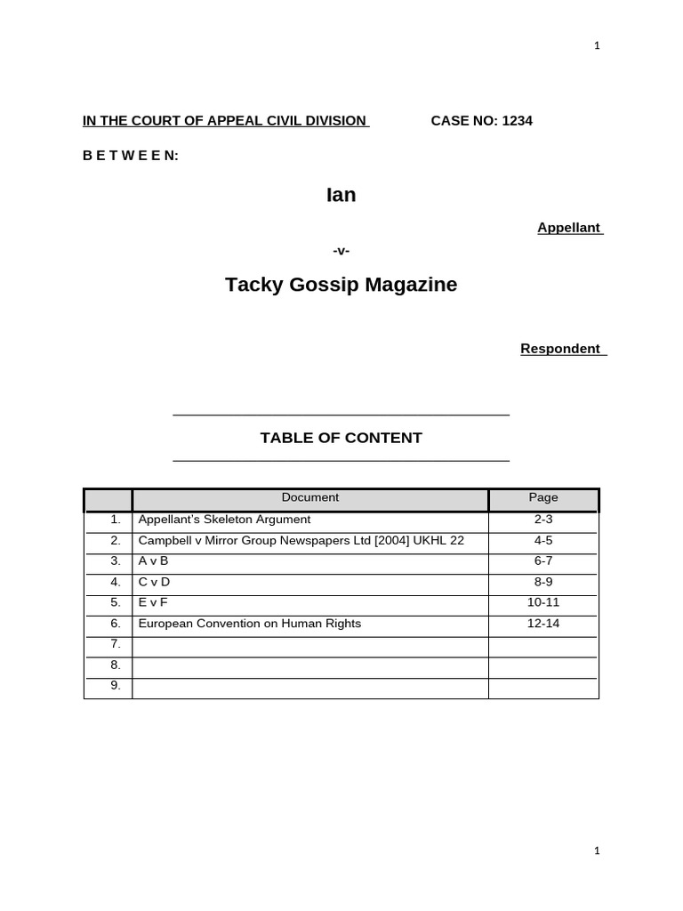 Specimen Moot Bundle and Skeleton Argument | PDF | Appeal | Justice
