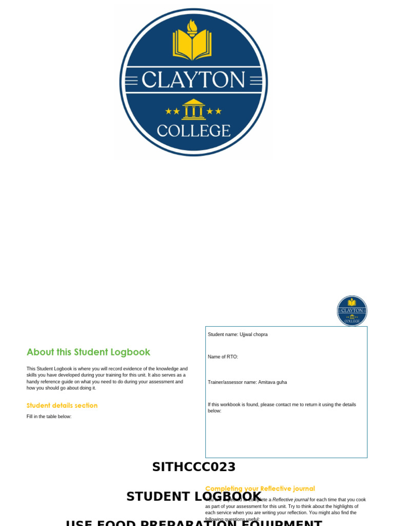 SITHCCC023 Student Logbook | PDF | Knife