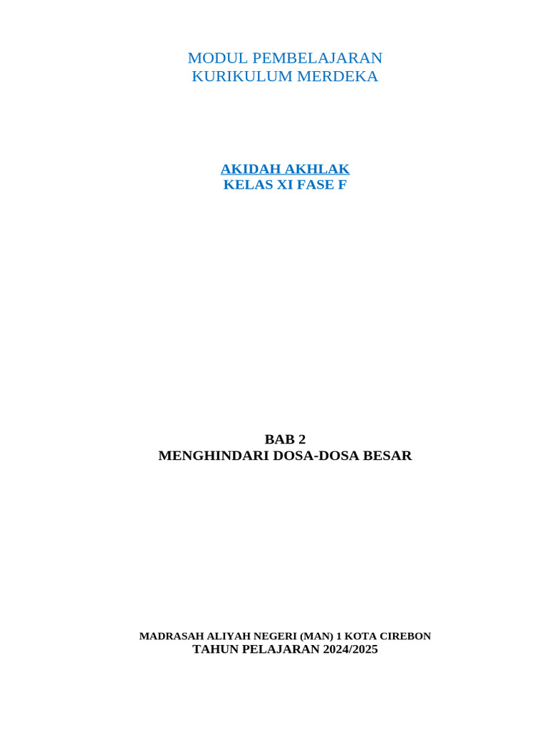 Akidah Akhlak - 11 Modul Bab 1 | PDF