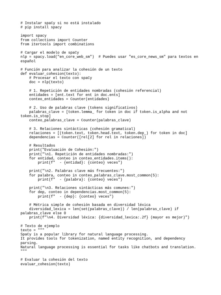 Análisis de Cohesión con spaCy | PDF