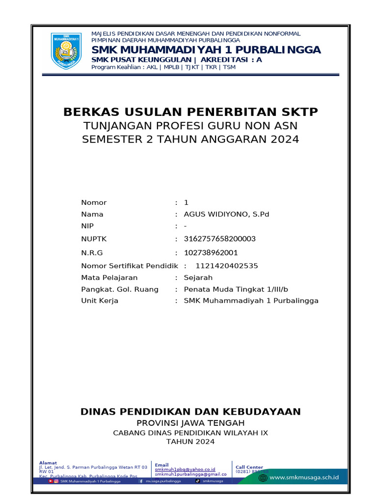 Kover Usulan SKTP SMT 2 Ta 2024 | PDF