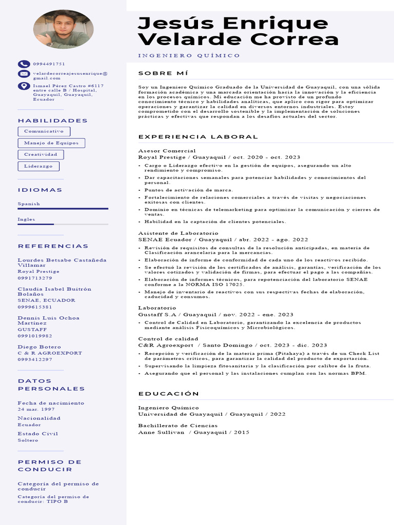Jesus Velarde CV 2024 | PDF | Químico | Laboratorios