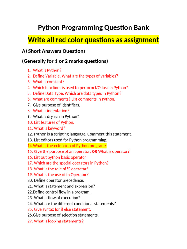 Python Question Bank_Nov23 (1) | PDF | Python (Programming Language ... Python Question Bank_Nov23 (1) | PDF | Python (Programming Language ...