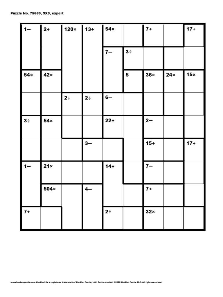 Puzzle No. 75659, 9X9, Expert | PDF