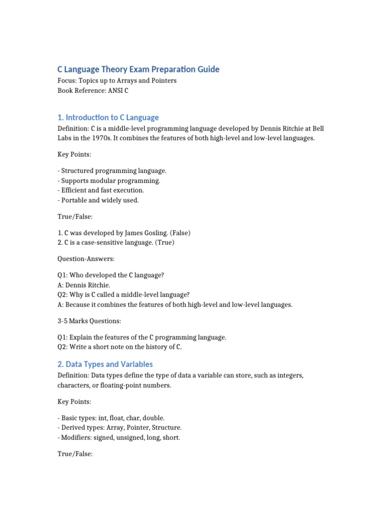 C_Language_Theory_Exam_Updated | PDF | Pointer (Computer Programming) | Control Flow