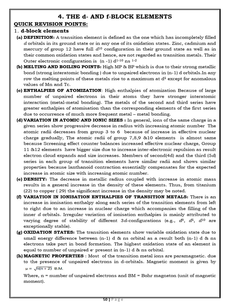 Df Block Pdf Transition Metals Lanthanide