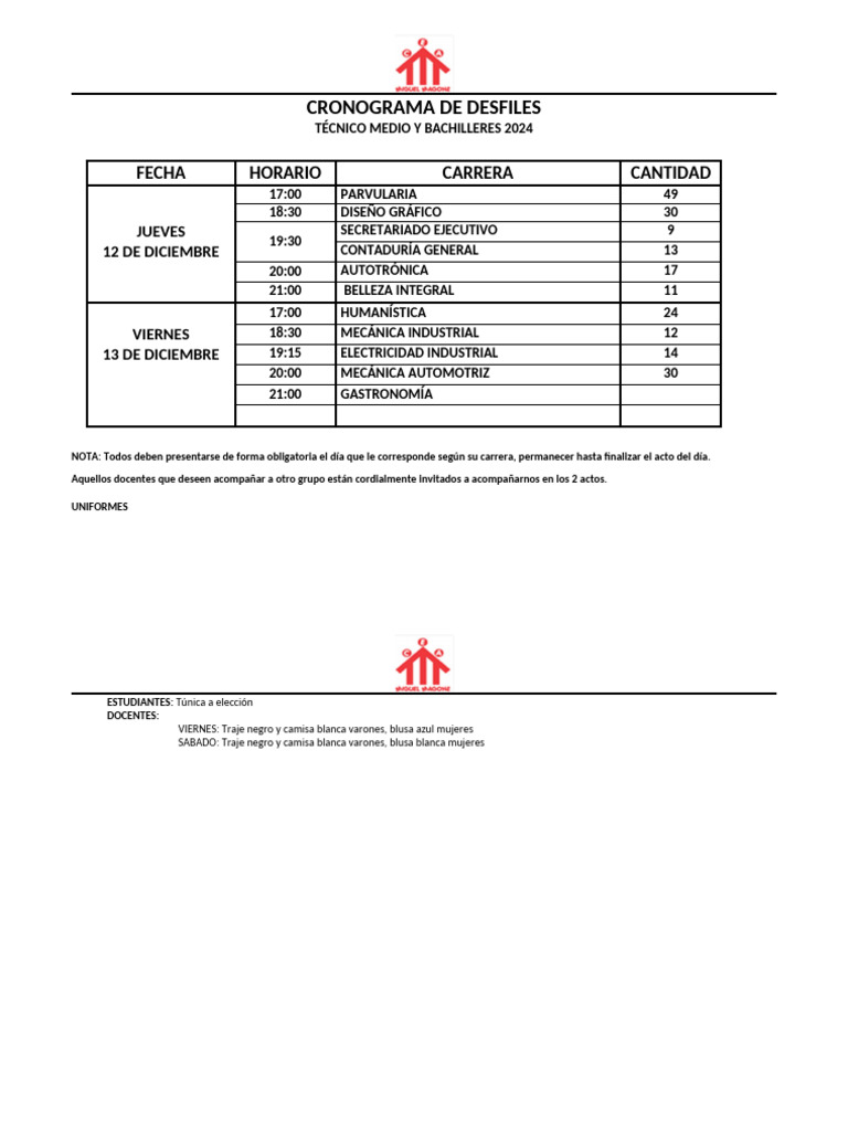 Cronograma de Desfile 2024 | PDF