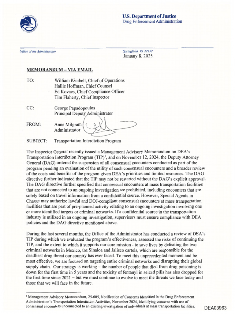 Transportation Interdiction Program Memorandum | PDF