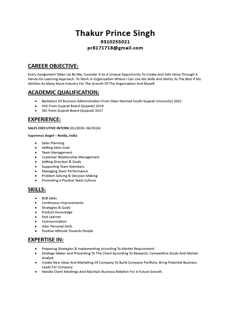 PRINCE RESUME-1 | PDF | Gujarat | Cognition