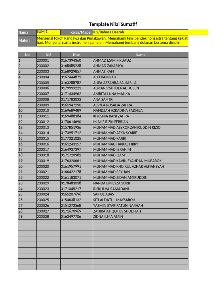 Template Nilai Sumatif-II.2-Bahasa Daerah | PDF