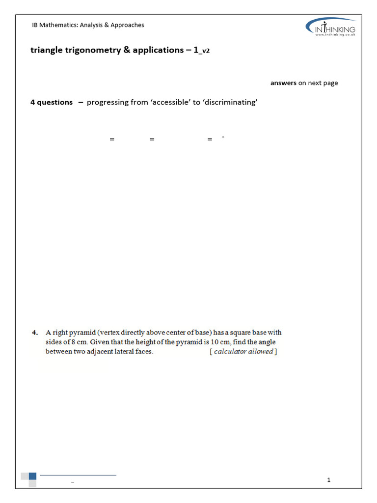 Trigonometry Basics Worksheet | PDF