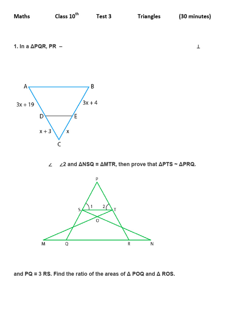 Class 10 Maths: Triangle Problems | PDF