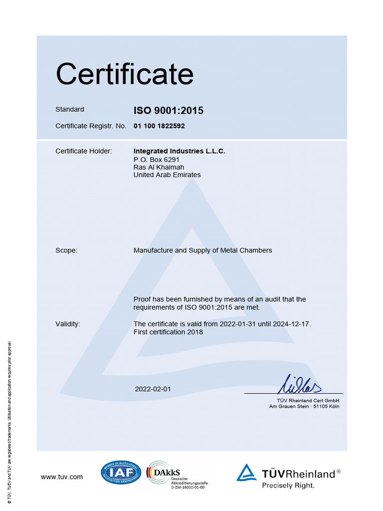 ISO 9001-2015 Certificate | PDF