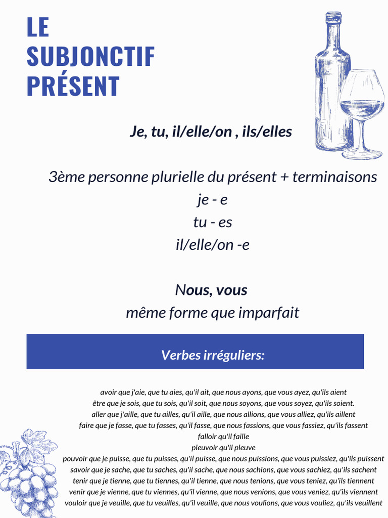 Conjugaison du Subjonctif Présent | PDF