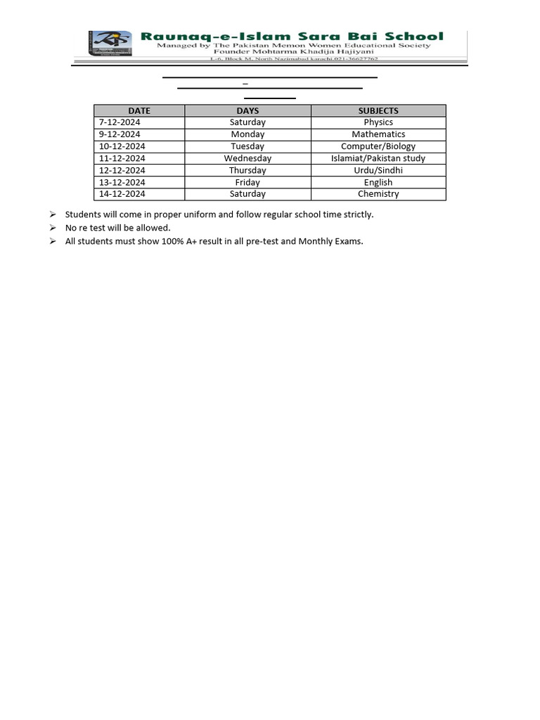 MONTHLY TIME TABLE ( NOVEMBER 2024) | PDF