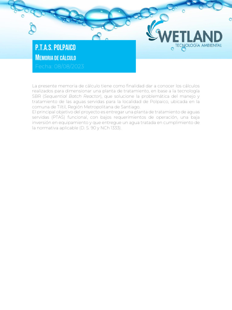 PTAS Polpaico - Memoria de Ca - Lculo - v08 - 08 - 23 | PDF | Tratamiento de aguas residuales ...