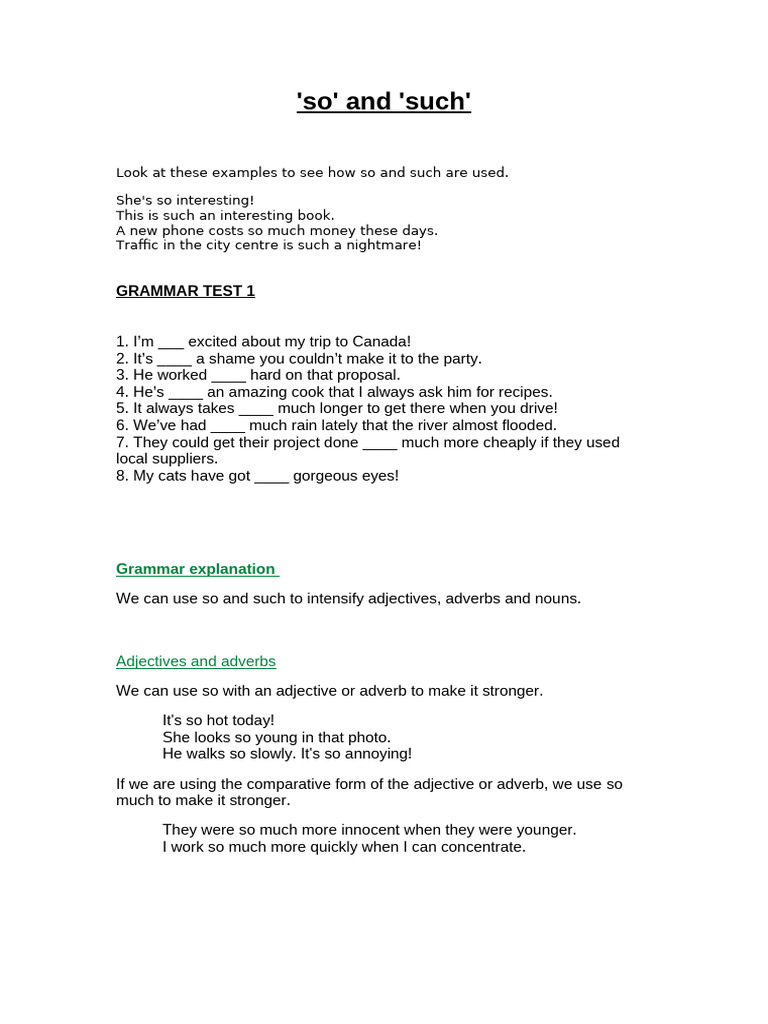 GRAMMAR 1.5 SO AND SUCH | PDF | Adverb | Adjective