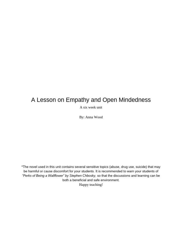 Empathy and Open-Mindedness Unit Plan | PDF | Empathy